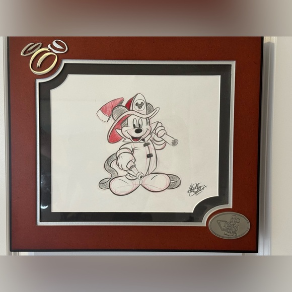 Disney | Art | Disney Signed Art Fireman Mickey Mouse Drawing Sketch ...